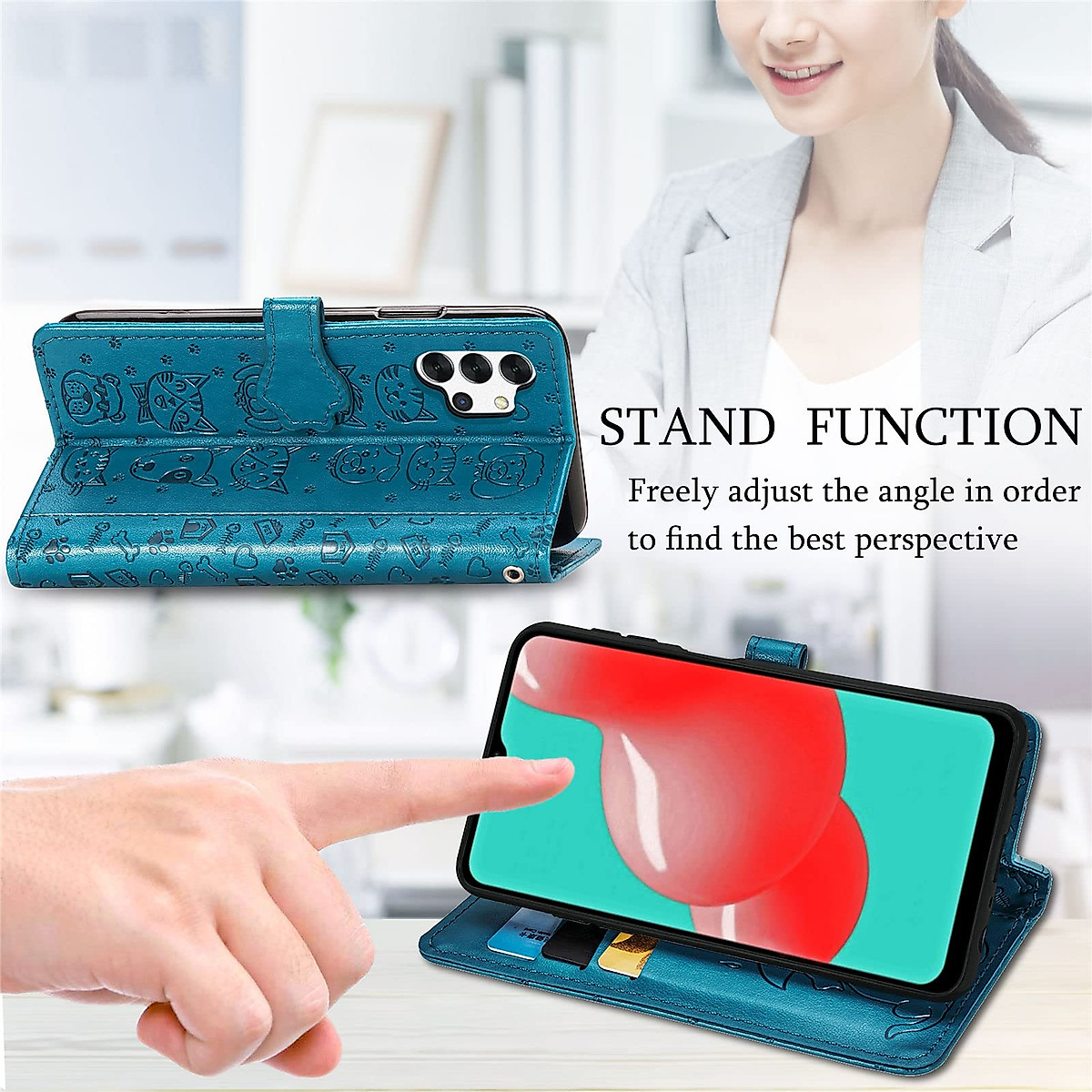 ONV Wallet Case Compatible with Samsung Galaxy S9 Plus - Adjustable Strap Animal Leather Case Folio Cover Card Holder Anti-Shock Stand Magnet Flip Case Compatible with Samsung Galaxy S9 Plus[MG] -Blue