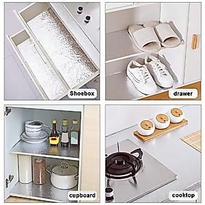 Kitchen Backsplash Stickers Self Adhesive Aluminum Foil Wallpaper, Oil Proof Heat Resistant Kitchen Wall Stickers for Cabinet Countertops Drawer Liner Shelves (15.7Inch x 16.4Ft)