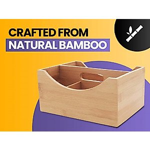 YBM Home Bamboo Flatware Utensil Caddy with Napkin Holder and Handle, Wood Picnic Basket for Kitchen and Camping Trip, 361