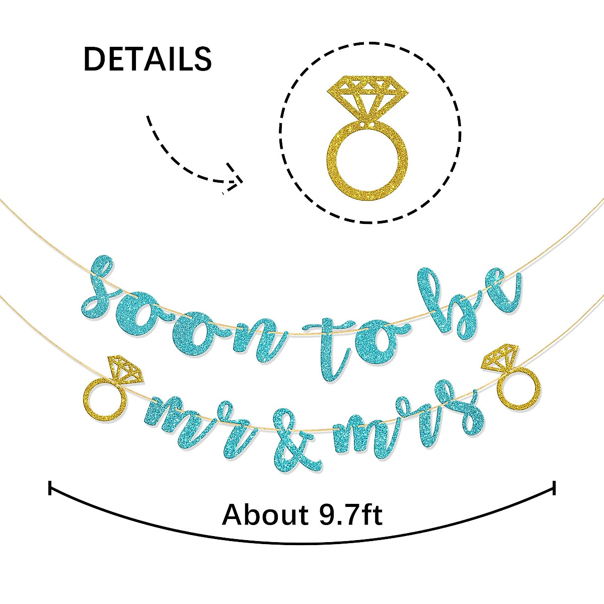 Halodete Soon to Be Mr & Mrs Banner, Engaged Banner, Bridal Shower, Wedding Party Garland Bunting Decorations - Sky Blue Glitter