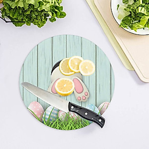 Bagea-Ka Easter_White Bunny Rabbit Pattern Tempered Glass Cutting Board 8" Round Kitchen Decorative Chopping Board Small