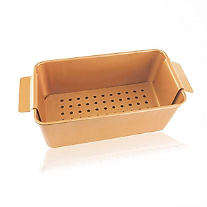 Non-Stick Meatloaf Pan 2-Piece Healthy Meatloaf Set Copper Coating With Removable Tray Drains, Oven and Dishwasher Safe (COPPER MEATLOAF PAN)