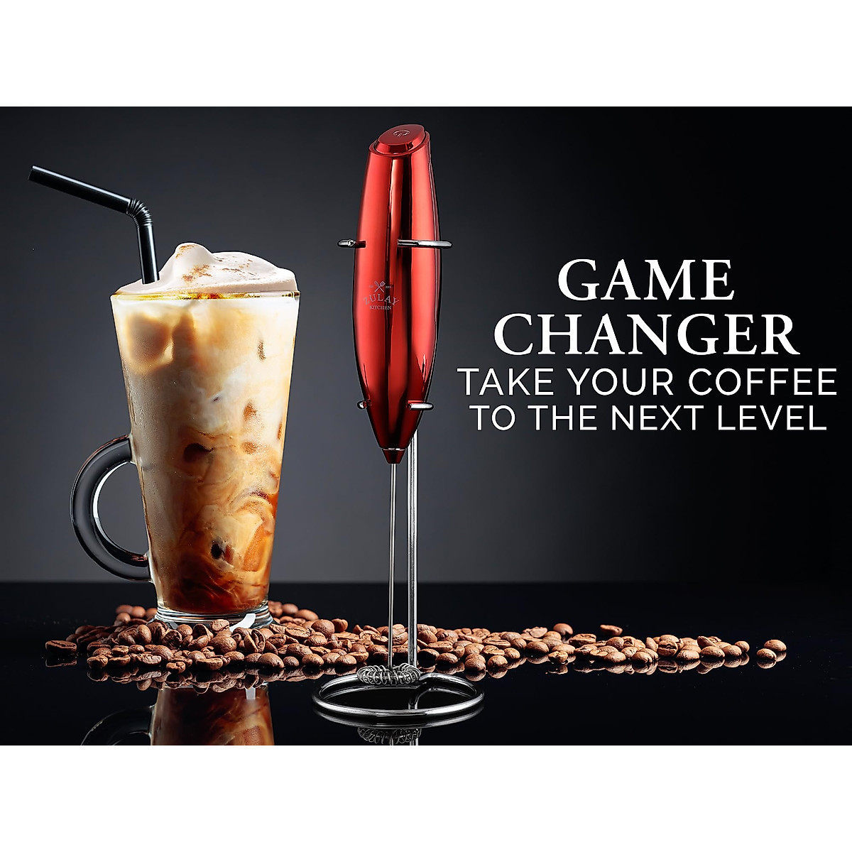 Zulay Executive Series Ultra Premium Gift Milk Frother For Coffee with Deluxe, Radiant Finish - Coffee Frother Handheld Foam Maker - Electric Milk Frother Handheld For Lattes Premium UV Red