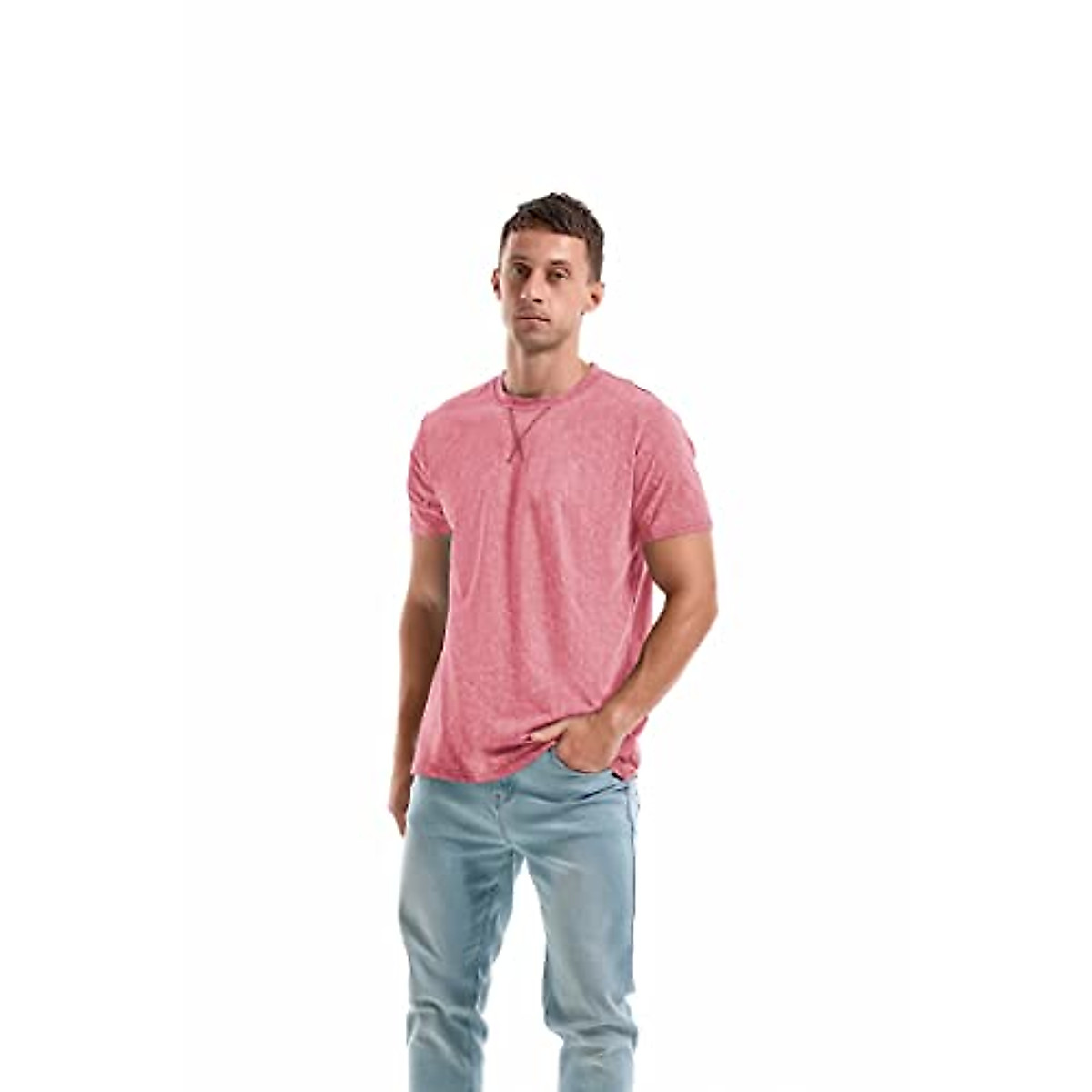 KLIEGOU Men's T-Shirts - Elasticity Cotton Crew Neck Tees 2166 Pink XL