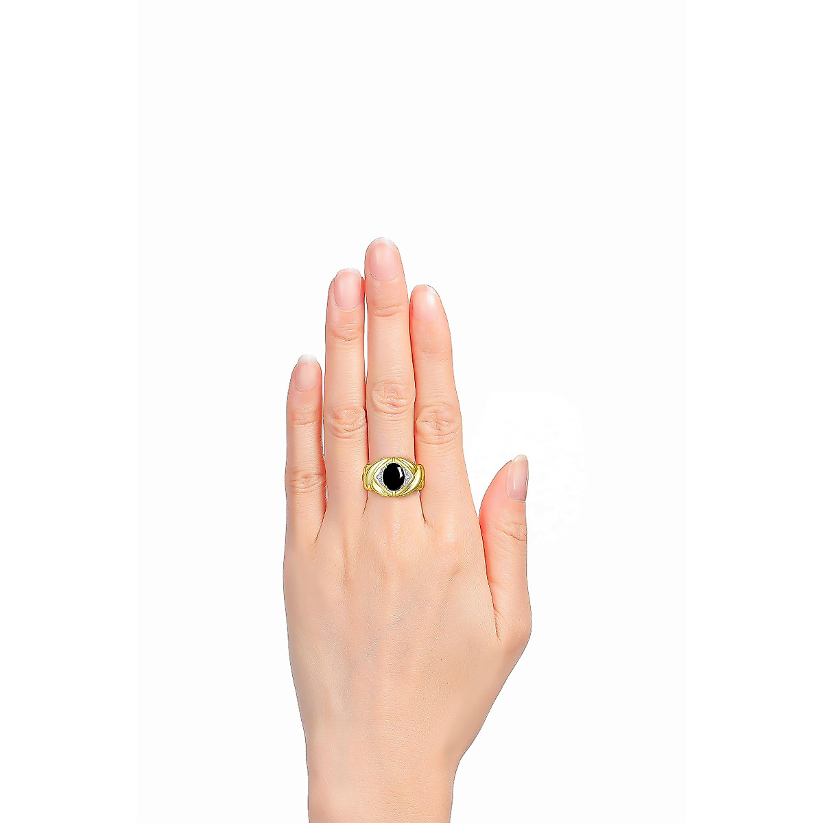 RYLOS Rings for Women 14K Gold Plated Silver Ring XOXO Hugs & Kisses 9X7MM Gemstone & Diamond Ring October Cabochon Onyx Jewelry for Women Size 7