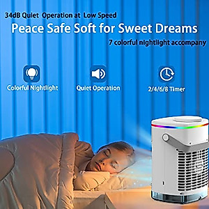 Portable Air Conditioner,4 IN 1 Effective Evaporative Personal Air Cooler with 4 Wind Speed&2 Cool Mist,Small Cold Air Fan with 2-8H timer&Colorful Nightlight for Room,Office,Desk,Camping (Blue)