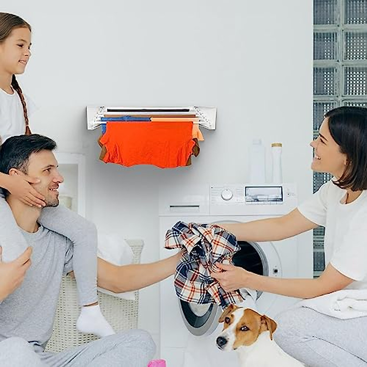 LEBENSART Laundry Drying Rack, Stainless Steel Collapsible Wall Mounted Space Saving Clothes Drying Rack, Indoor and Outdoor Foldable Drying Rack, 40lbs-14Ft Drying Capacity,27,5" (White)