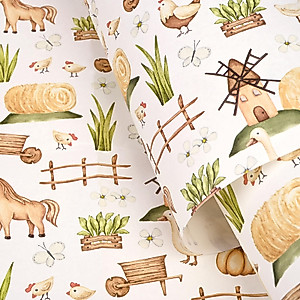 Bolsome 12 Sheets Red Barn Farm Animal Wrapping Paper Barnyard Gift Wrap Folded Wrapping Paper with Cow, Horse, Sheep, Goat, Pig, Duck, Chicken Pattern(20 inch x 28 inch sheet)