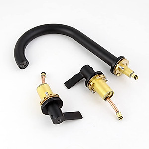 POP SANITARYWARE Matte Black Bathroom Faucet 8 Inches Widespread Bathroom Faucet 3 Hole Bathroom Faucet 2 Handle Bathroom Sink Faucet Brass with Supply Hoses
