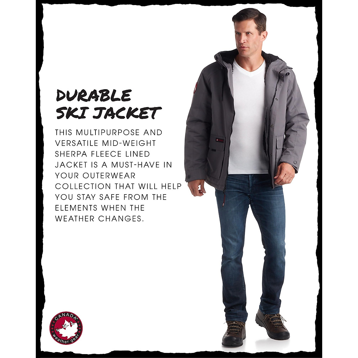CANADA WEATHER GEAR Men's Winter Coat – Heavyweight Weather Resistant Sherpa Fleece Lined Parka Jacket (M-XXL), Size Large, Charcoal
