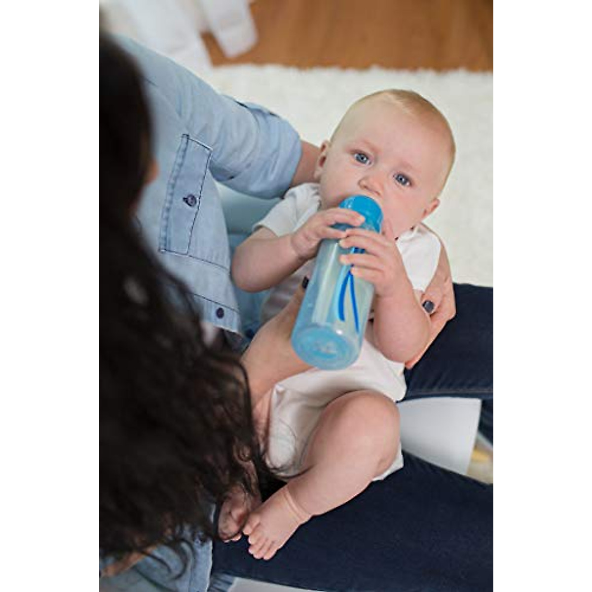 Dr. Brown’s Natural Flow® Anti-Colic Options+™ Narrow Baby Bottles, 8 oz/250ml, with Level 1 Slow Flow Nipple, 4 Pack, Blue/Clear