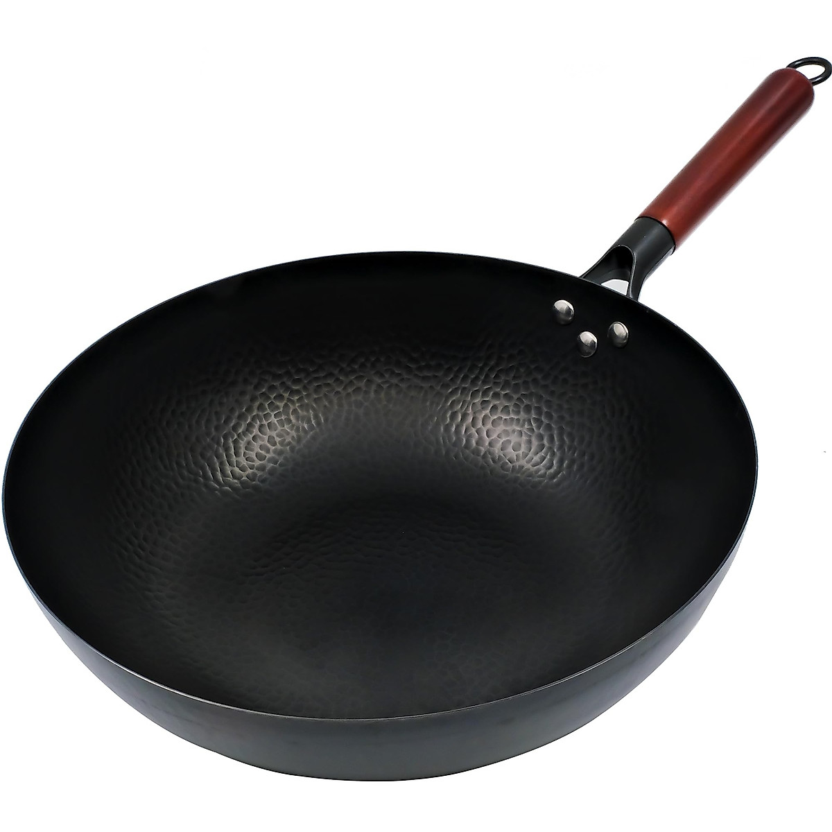 welsteepse Steel Wok Pan, Stir Fry Wok, Carbon Steel Wok, No Chemical Coating, Flat Bottom Chinese Wok Pan for All Stoves - 13in (Black),