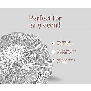 Plastic Reef Charger Plates Glossy Finish - Set of 6 - Thick and Reusable - Silver