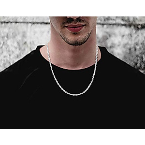 Savlano 925 Sterling Silver 4mm Solid Italian Rope Diamond Cut Twist Link Chain Necklace with Gift Box for Men & Women - Made in Italy