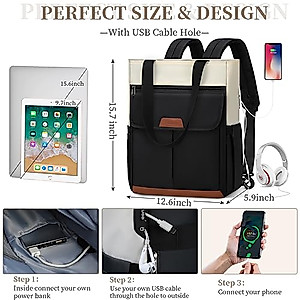 NEWHEY Backpack Purse for Women 15.6 Inch Convertible Laptop Tote Bag Backpack with USB Charging Hole Waterproof College Laptop Bag Casual Daypacks Large Travel Computer Backpacks for Work, Black