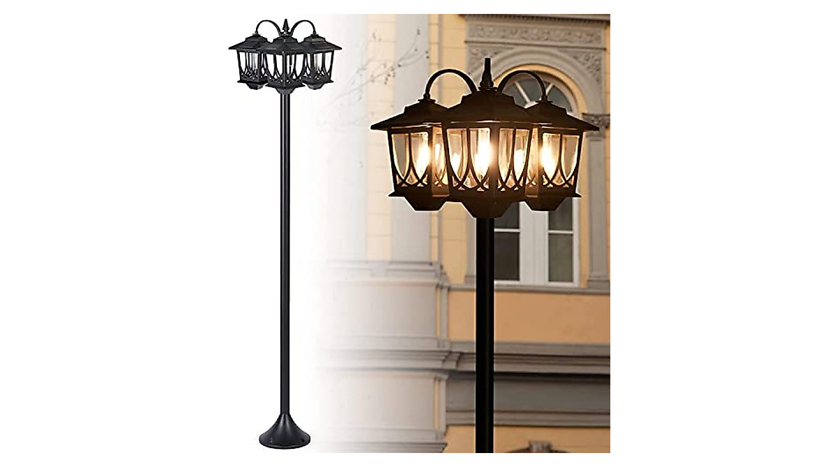 PASAMIC Solar Post Lights - Waterproof 3-Head Outdoor Garden Lighting