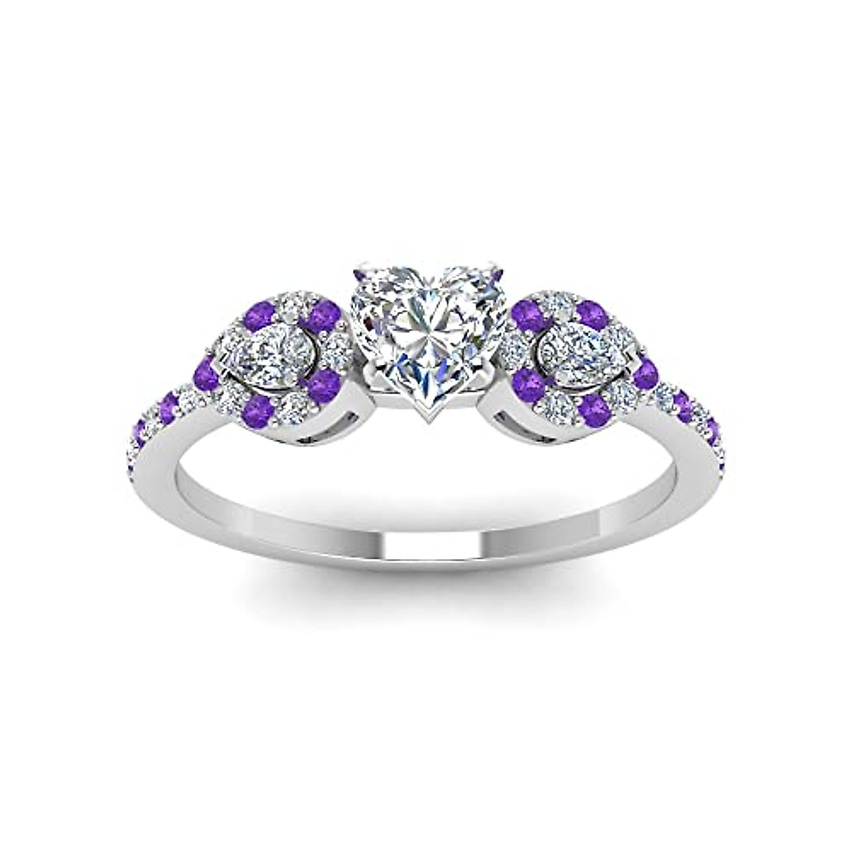 Pear Shaped diamond Side Stone Engagement Rings with White Diamond in 14K White Gold for Women, Bridal, Wedding, Engagement, Anniversary, Birthday, Mother Day Gift