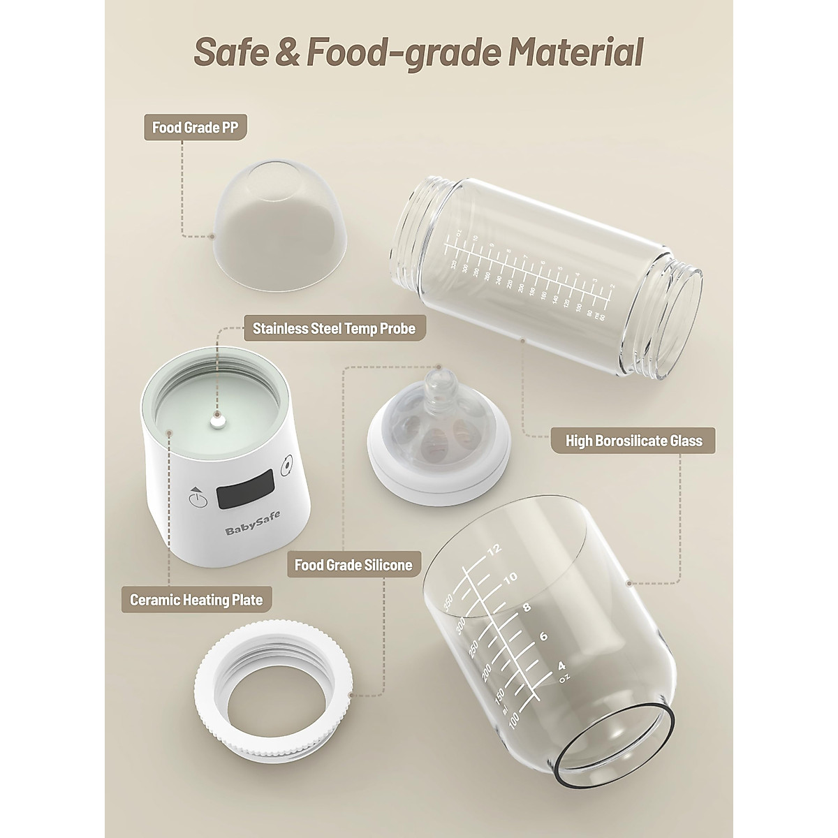 Portable Bottle Warmer for Travel, 10 in 1 Baby Bottle Warmer Set with 5 Adapters & 2 Glass Milk Cup, 100W Fast Heating Cordless Rechargeable Travel Bottle Warmer, Baby Gift Set