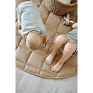 Uniklook Padded Quilted Leather Round 47" 120cm Play mat | Indoor Outdoor | Reversible Tan + Cream | Timmy Time Mat Crawling Play Time | Waterproof Baby Infant Floor Mat (Tan + Cloud)
