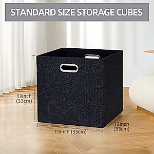 Bosmsd 13x13x13 in Collapsible Storage Bins, Foldable Fabric Cube Storage Boxes with 2 Handles, Ideal for Shelves, Closets, and Clothes, Set of 4