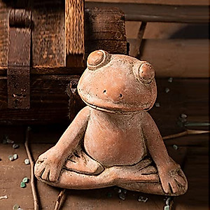 OwMell Meditation Zen Frog Statue, Original Cement Yoga Frog Figurine for Outdoor Garden Yard Decoration 5 Inches