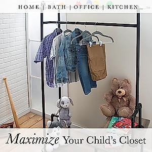 Simplify Children’s 6 Pack Slim Huggable Velvet Kids Hangers with Metal Clips, Good Nursery Closet, Baby Dresses, Outfits, Pants, Bodysuits & Jackets, Grey (3227-GREY)