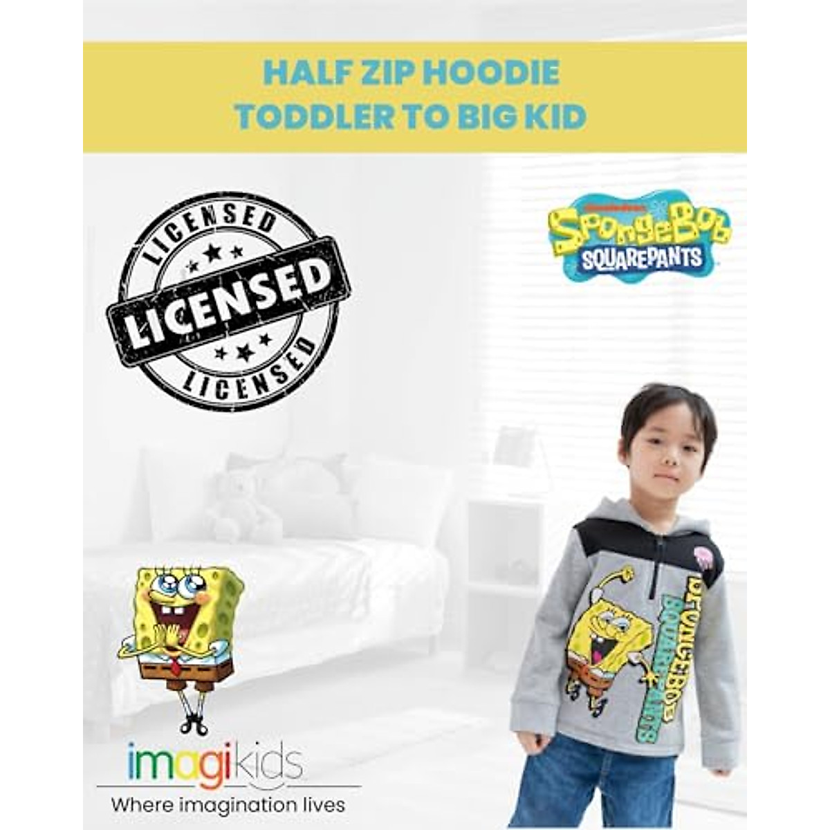 SpongeBob SquarePants Toddler Boys Fleece Half Zip Hoodie Gray 4T