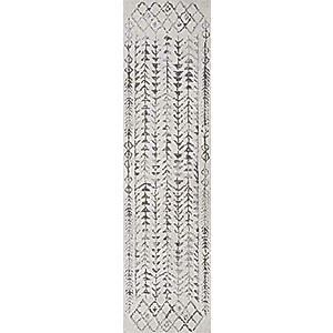 JONATHAN Y MOH210A-28 Ziri Moroccan Geometric Indoor Farmhouse Area-Rug Bohemian Minimalistic Easy-Cleaning Bedroom Kitchen Living Room Non Shedding, 2 X 8, Cream,Gray