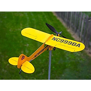 Thyggzjbs Piper J3 Cub Airplane Weathervane,3D Unique and Magical Metal Windmill Outdoor Wind Sculpture Kinetic Sculpture for Yard/Garden/Decor Decoration,Gifts for Flight Lovers