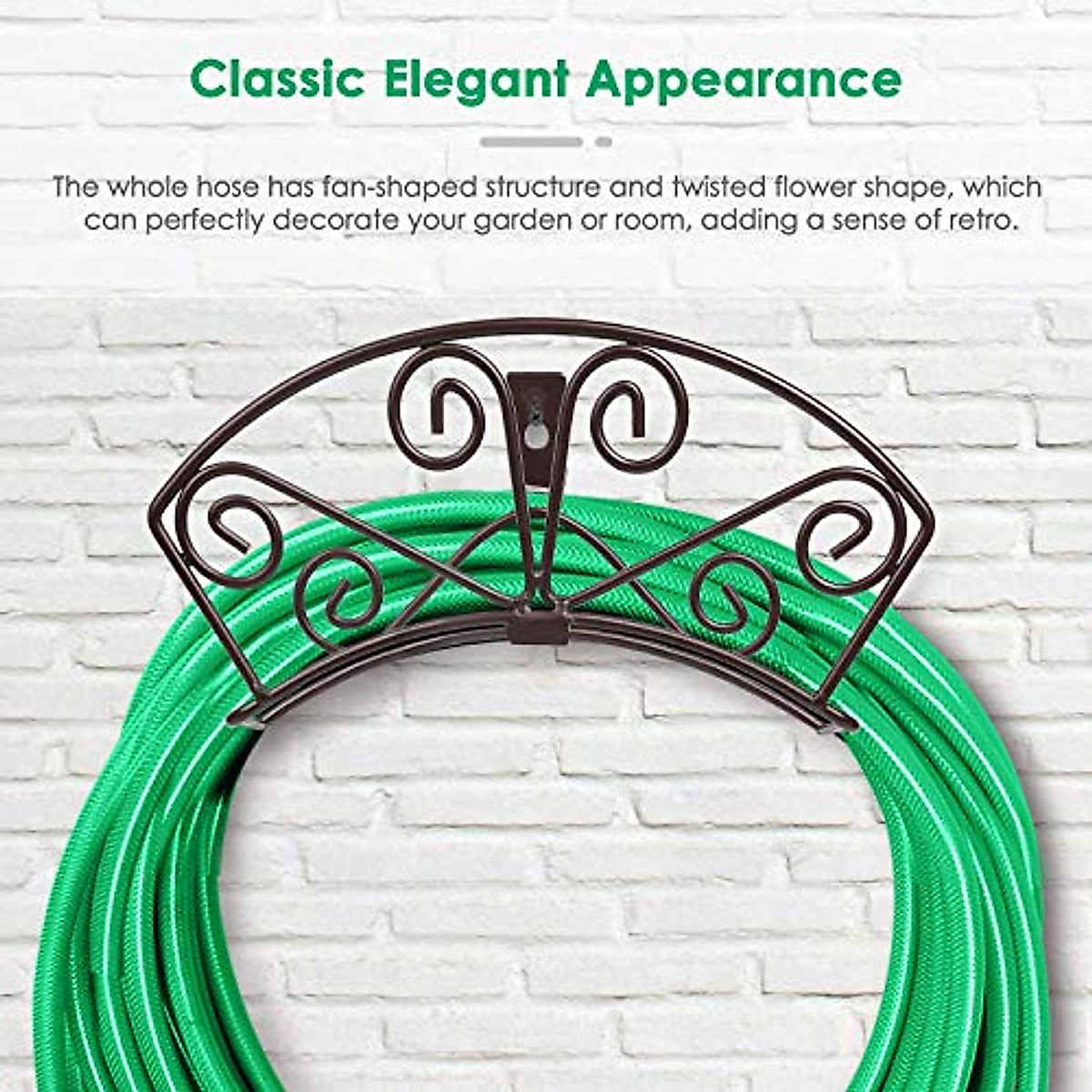 TomCare Garden Hose Holder Heavy Duty Water Hose Holder Solid Metal Hose Hanger Wall Mount Decorative Durable Garden Hose Storage Hose Reel Hose Stand Hose Organizer for Outside Yard, Bronze