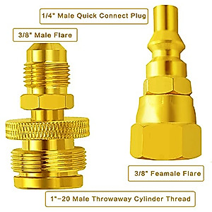 MCAMPAS 1lb Propane Disposal Adapter Fitting with 1/4" Quick Connect Disconnect Adapter for Convert Portable BBQ Grill, Bubby Heater, Weber Traveler Portable Gas Grill to Hook Up RV Trailer