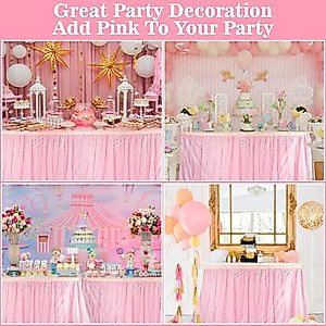Pink Tulle Table Skirt - MAQIHAN 6ft Tulle Dining Table Skirt Buffet Tutu Table Cloth Princess Tablecloth Dessert Table Cover Wedding Tablecloth Party Decorations for Birthday Party Teacher Desk Skirt