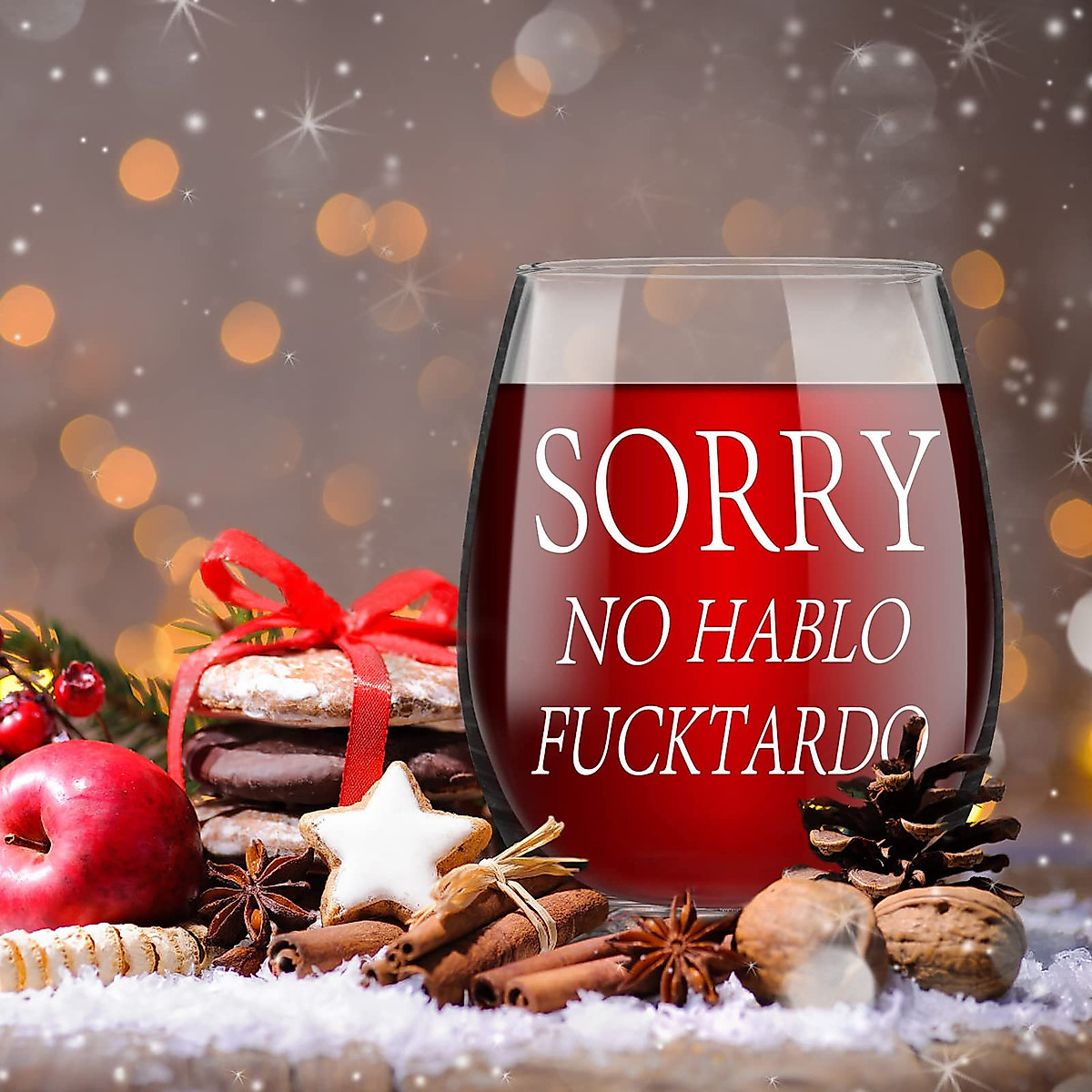 Sorry No Hablo Fuxktardo Wine Glass 15Oz, Funny Stemless Wine Glass Gifts for Women Men, Novelty Birthday Christmas Graduation Gag Gift for Friends BFF Sister Coworkers