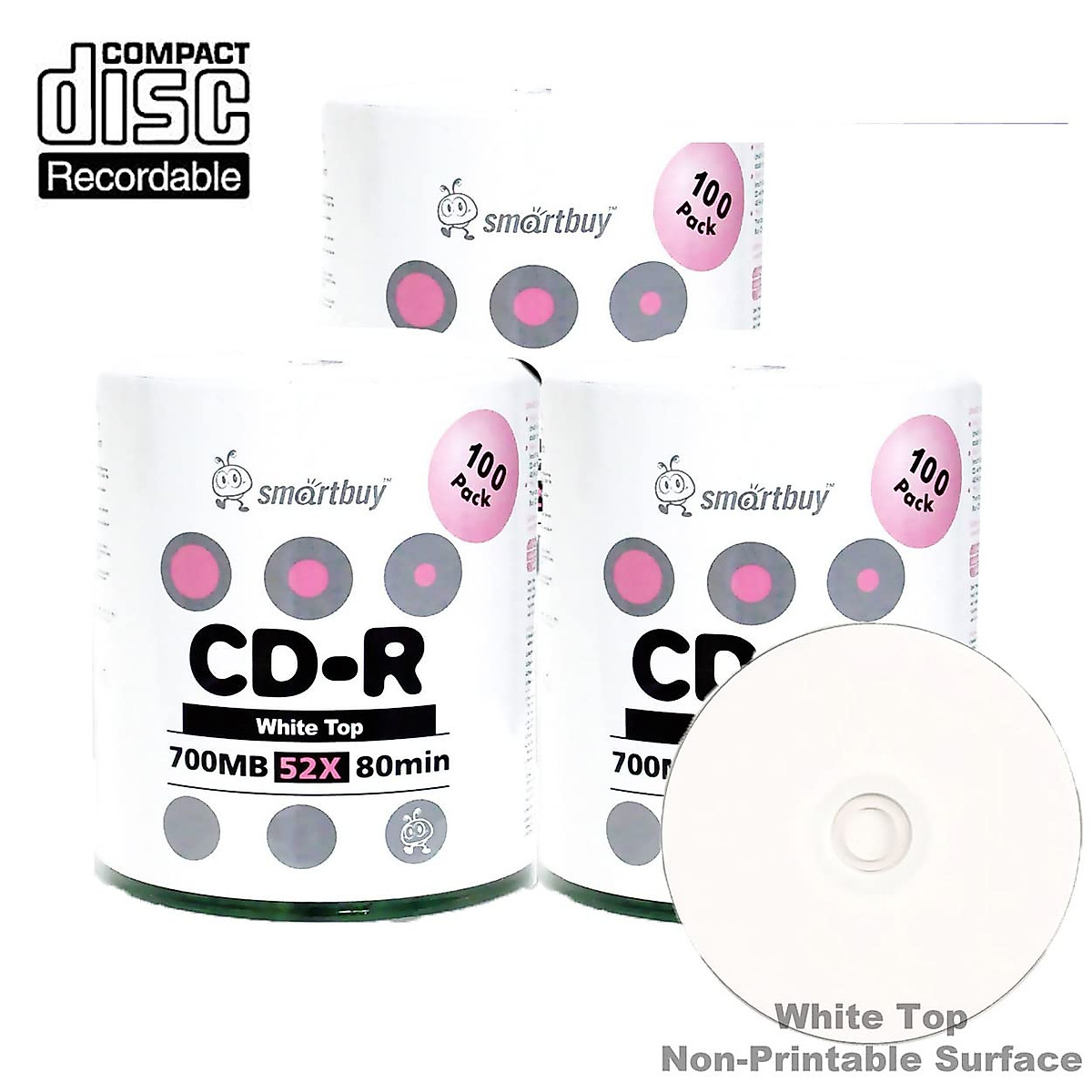 Smartbuy 300-disc 700mb/80min 52x CD-R White Top Blank Data Recordable Media Disc