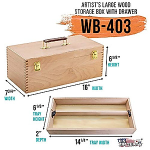 US Art Supply Artist Wood Pastel, Pen, Marker Storage Box with Drawer(s) (Large Tool Box)