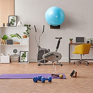 MyGift Rustic Burnt Wood and Black Metal Wire Wall Mounted Large Stability Ball Storage Rack, Yoga Studio and Home or Commercial Gym Exercise Ball Equipment Organizer