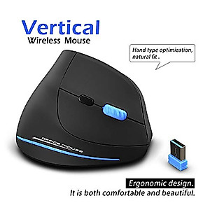 ZLOT Vertical Wireless Mouse,2.4G USB Optical Ergonomic Mice with 3 Adjustable DPI 1000/1600/2400 and 6 Buttons for Laptop, PC, Computer, Desktop, Black