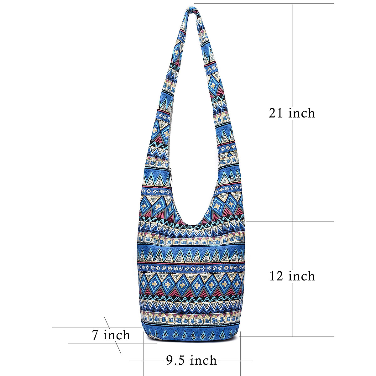 Women Shoulder Handbags Fashion canvas Hippie Crossbody Bags Bohemian Animal Prints Hobo Bags (Blue-white)