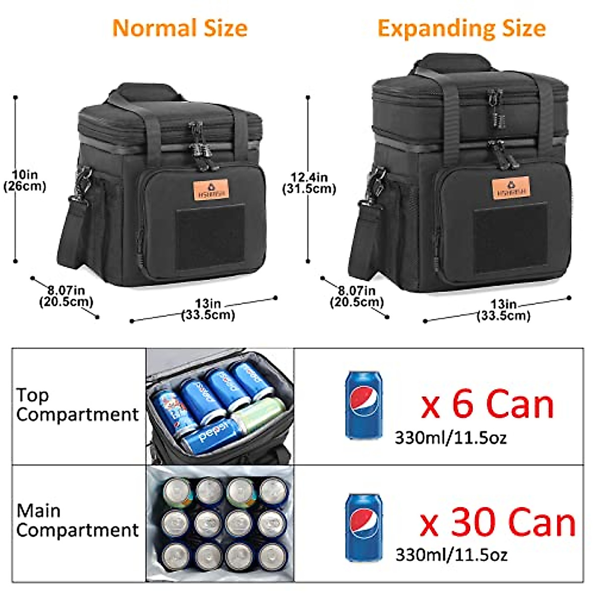 HSHRISH Expandable Xlarge Tactical Lunch Box for Adults, Waterproof Insulated Lunch Bag with Lots of Storage Space, Durable Cooler Bag for Men Women Work Outdoor Picnic Trips, 22L(Black)