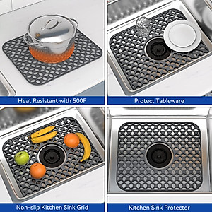 Kitchen Sink Mats, TOOVEM 2PCS Non-Slip Heat Resistant Silicone Sink Protector Mat for Bottom of Stainless Steel Porcelain Sink, Folding Farmhouse Rear Drain Sink Mats, Center Drain