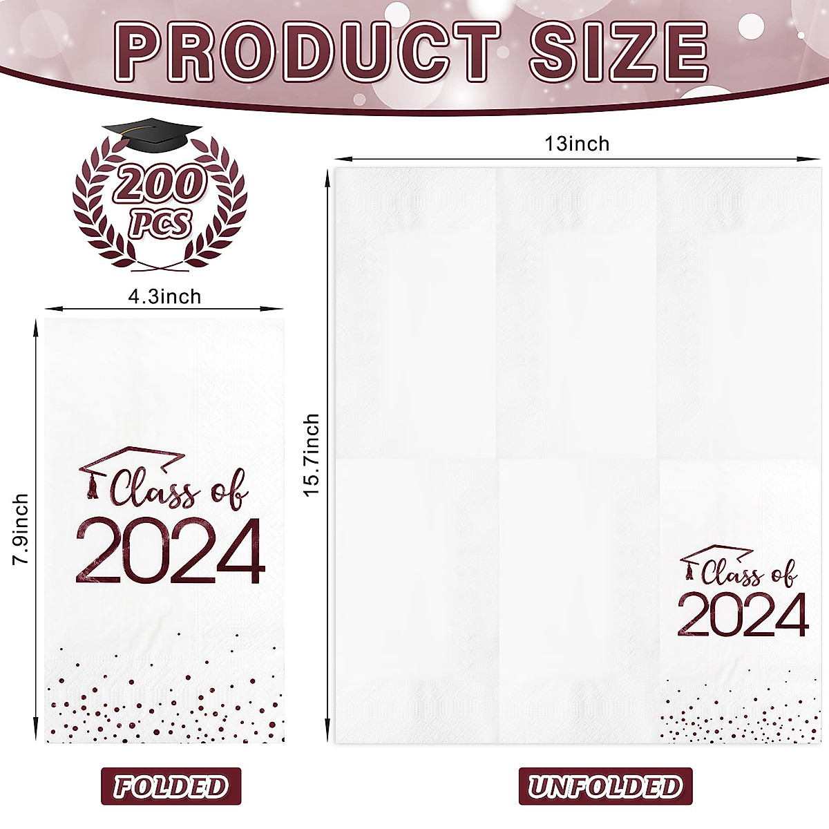 100pcs Class of 2024 Graduation Napkins Disposable Congrats Grad Cocktail Napkins Foil Dot Paper Hand Towels for 2024 High School University College Graduation Party Decorations and Supplies (Gold)