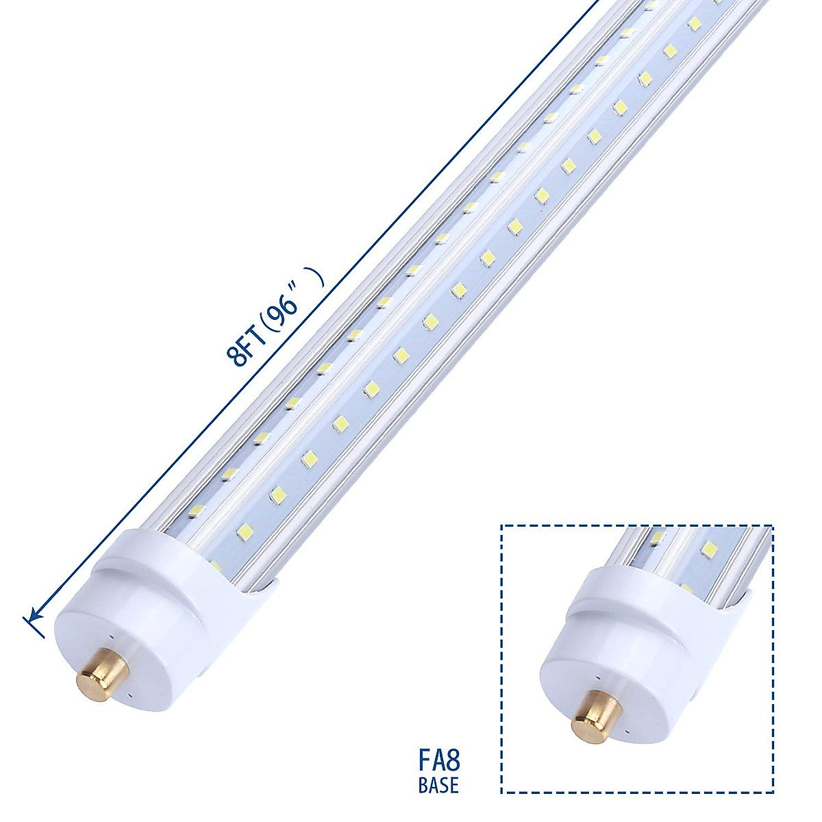 T8 V Shaped 8FT LED Tube Light,Need Bypass Ballast,65W Single Pin FA8 Base 7800LM 6000K Cold White, 8 Foot (Replace 150W LED Fluorescent Bulbs) Dual-Ended Power AC 85-277V 12 Pack