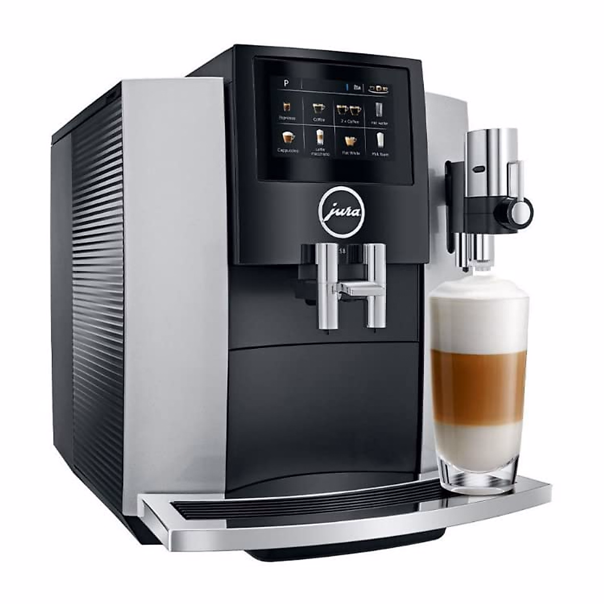 Jura S8 64 oz Water Capacity, 10 oz Bean Capacity, 15 Types of Drinks Automatic Coffee Machine (Moonlight Silver, Renewed)