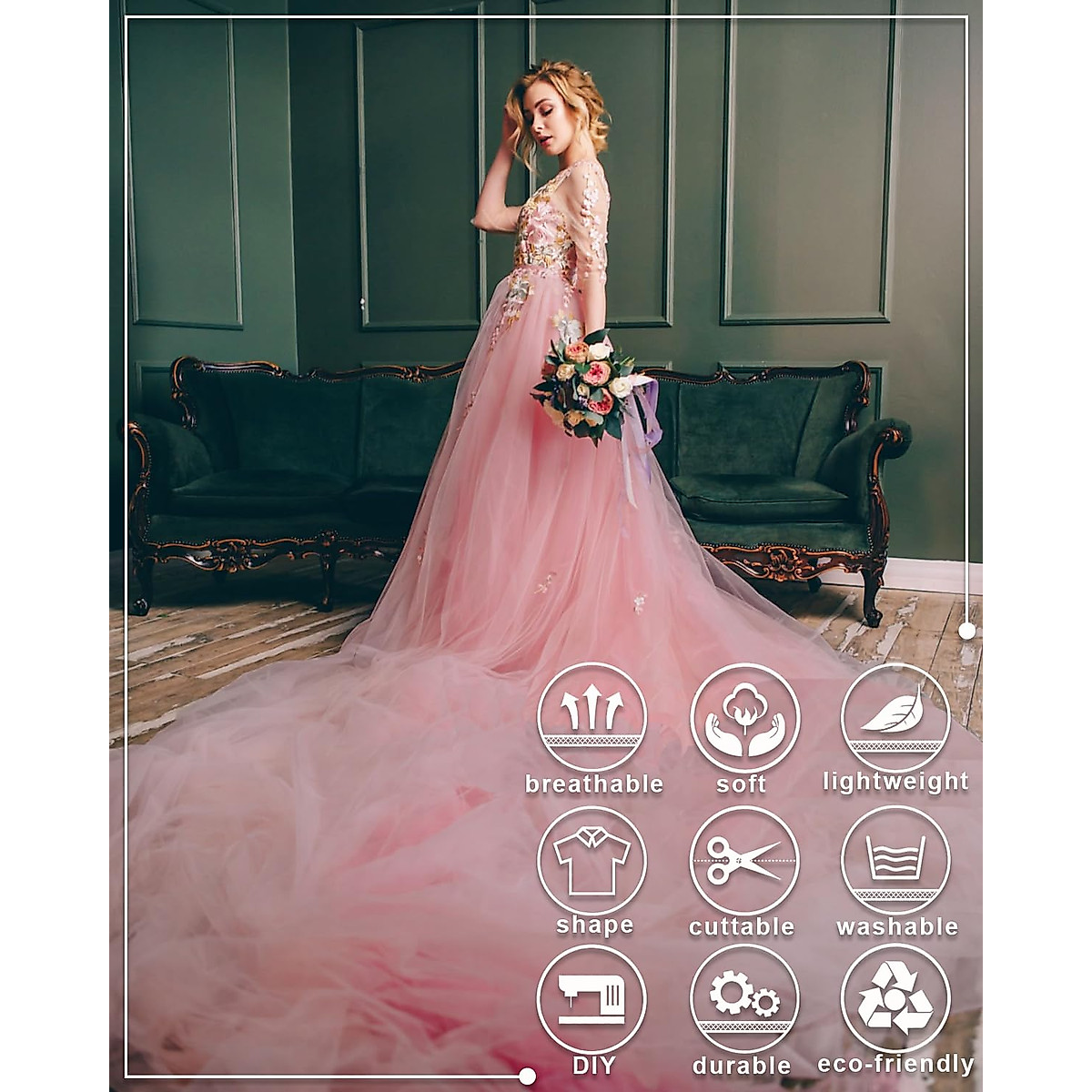 Tulle Fabric Roll, 54 Inch by 40 Yards Sheer Fabric Netting Matte Mesh Bolt for DIY Wedding Decorations, Gift Wrapping, Baby Shower, Tutu Skirt, Halloween Crafts, Christmas Party Supplies (Black)