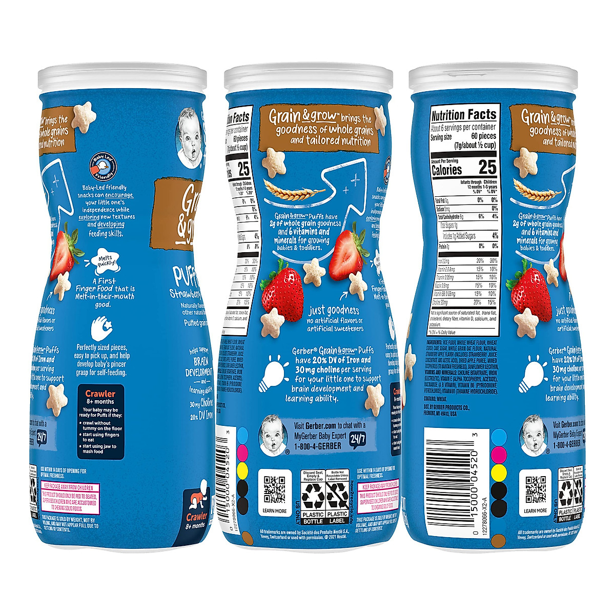 Gerber Graduates Puffs Cereal Snack, Banana and Strawberry Apple, 6 Count