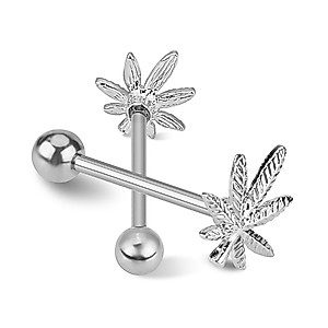 Tongue Ring Tongue Stud Leaf Tongue Leaf Tongue Ring Tongue Piercing Ring Stainless Steel Stud, Body Piercing Jewelry