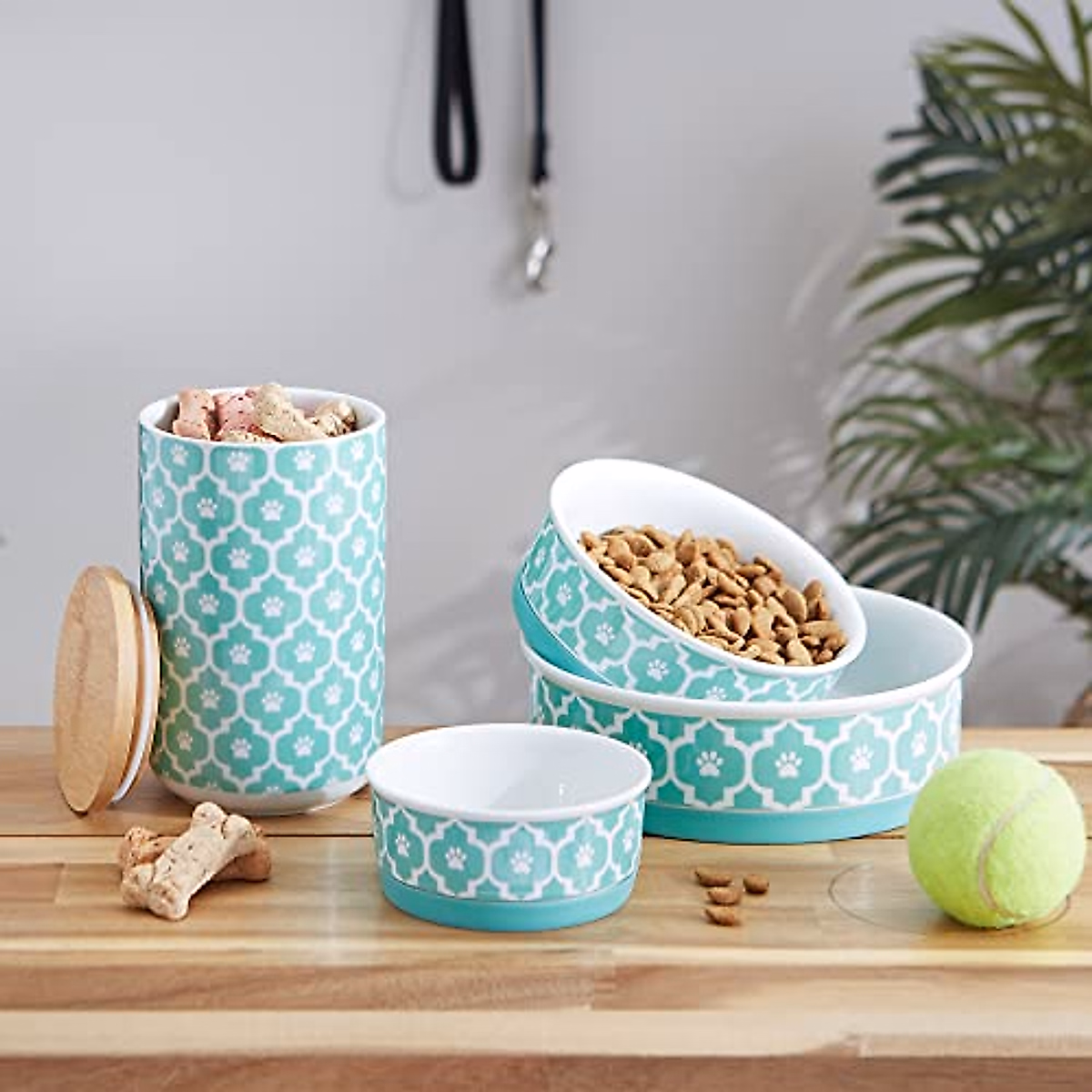 Bone Dry Lattice Collection Pet Bowl & Canister, Single Dish, Medium 6x2", Aqua