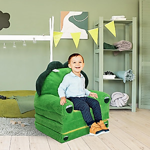 Foldable Kids Couch Toddler Backrest Armchair 2 In 1 Flip Open Sofa Bed for Chidren, Cartoon Comfy Soft Kids Chair, Steady Lightweight Toddlers Sofa Bed for Bedroom Livingroom Playroom Dinosaurs
