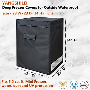 YANGSHILEI Chest Freezer Cover Deep Freezer Covers for Outside 5.0 Cubic Feet Freezer，Top with Zipper to Open Waterproof and UV protection Extend their Service Life (28"W×23"D×34"H)