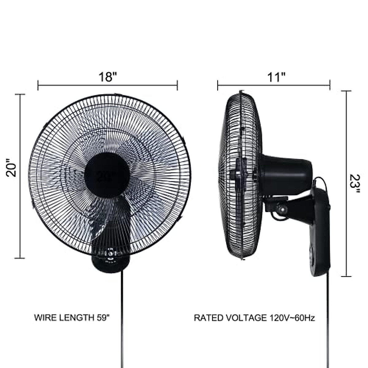 SLEE Wall Mount Fan Oscillating 18 Inch 3 Speed Indoor Outdoor with Remote Control Strong Wind